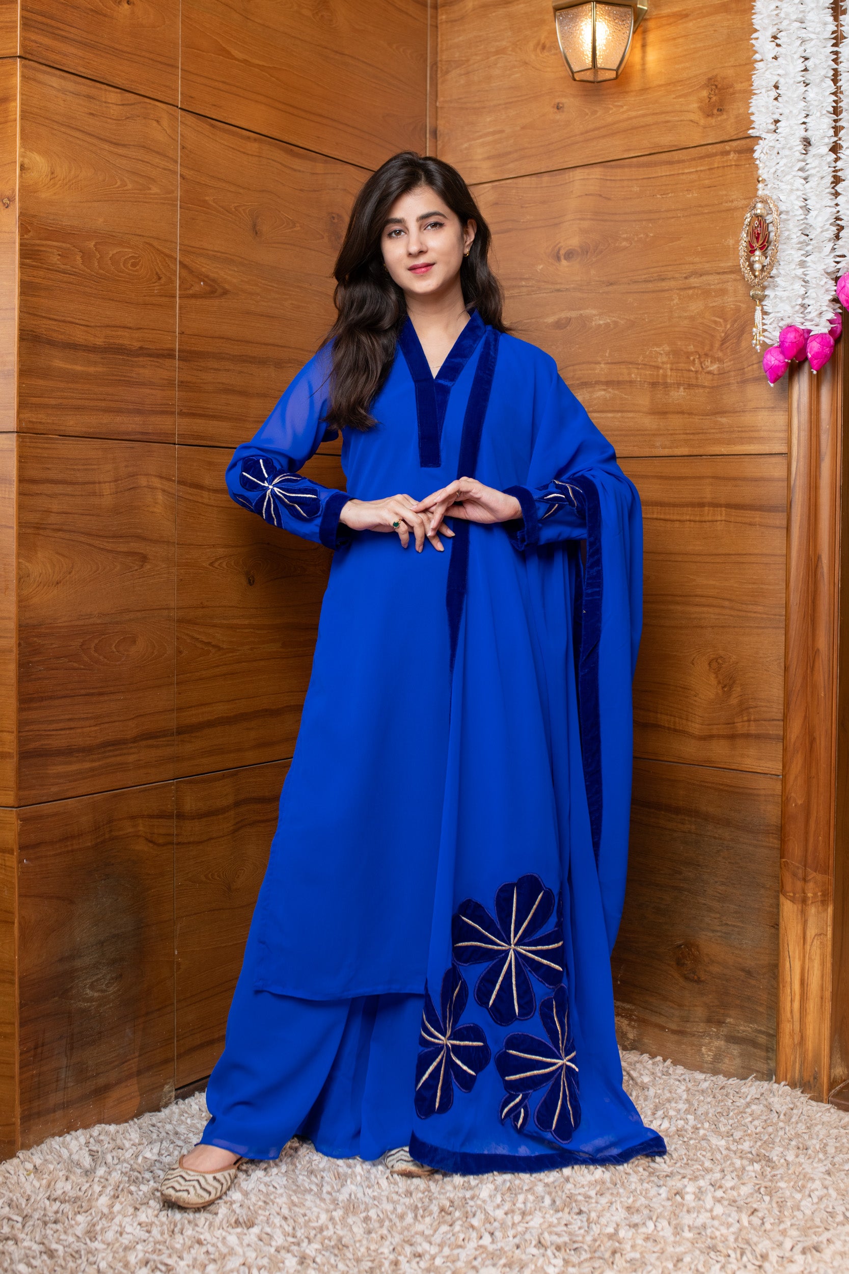 Electric Blue Floral Patchwork Suit Set