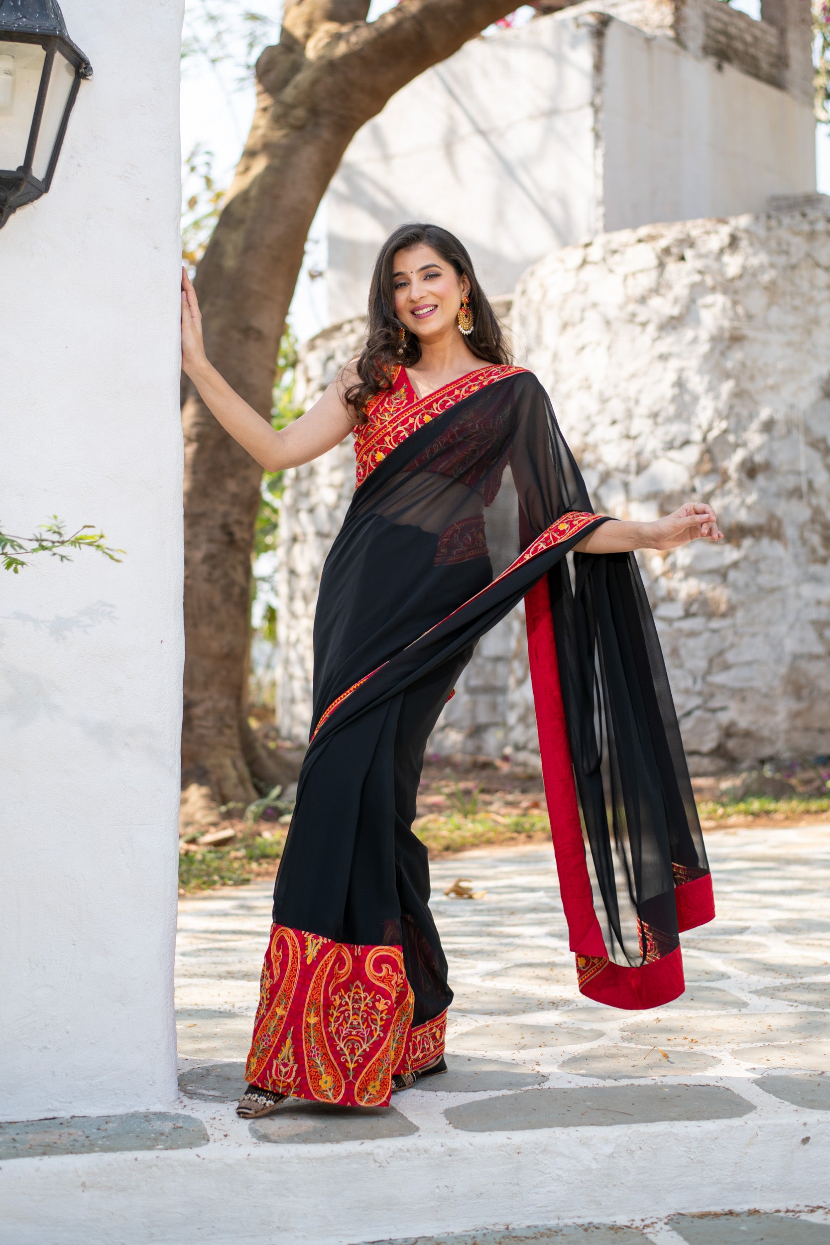 Red and Black Thread work saree – Label Shaurya Sanadhya