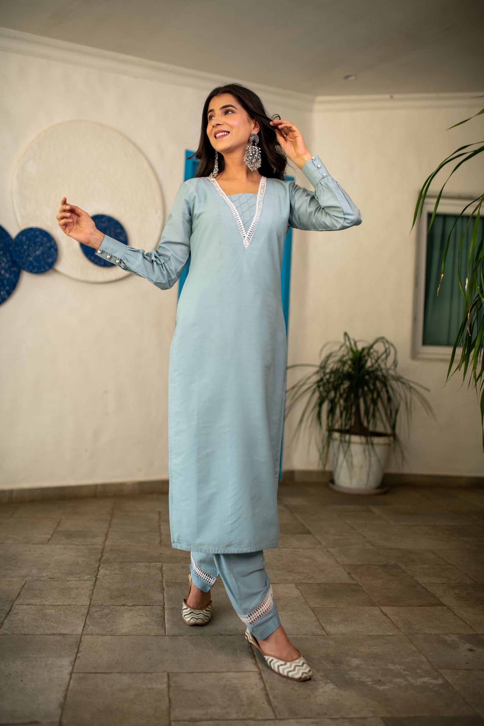 Powder Blue Lace Kurta Set – Label Shaurya Sanadhya